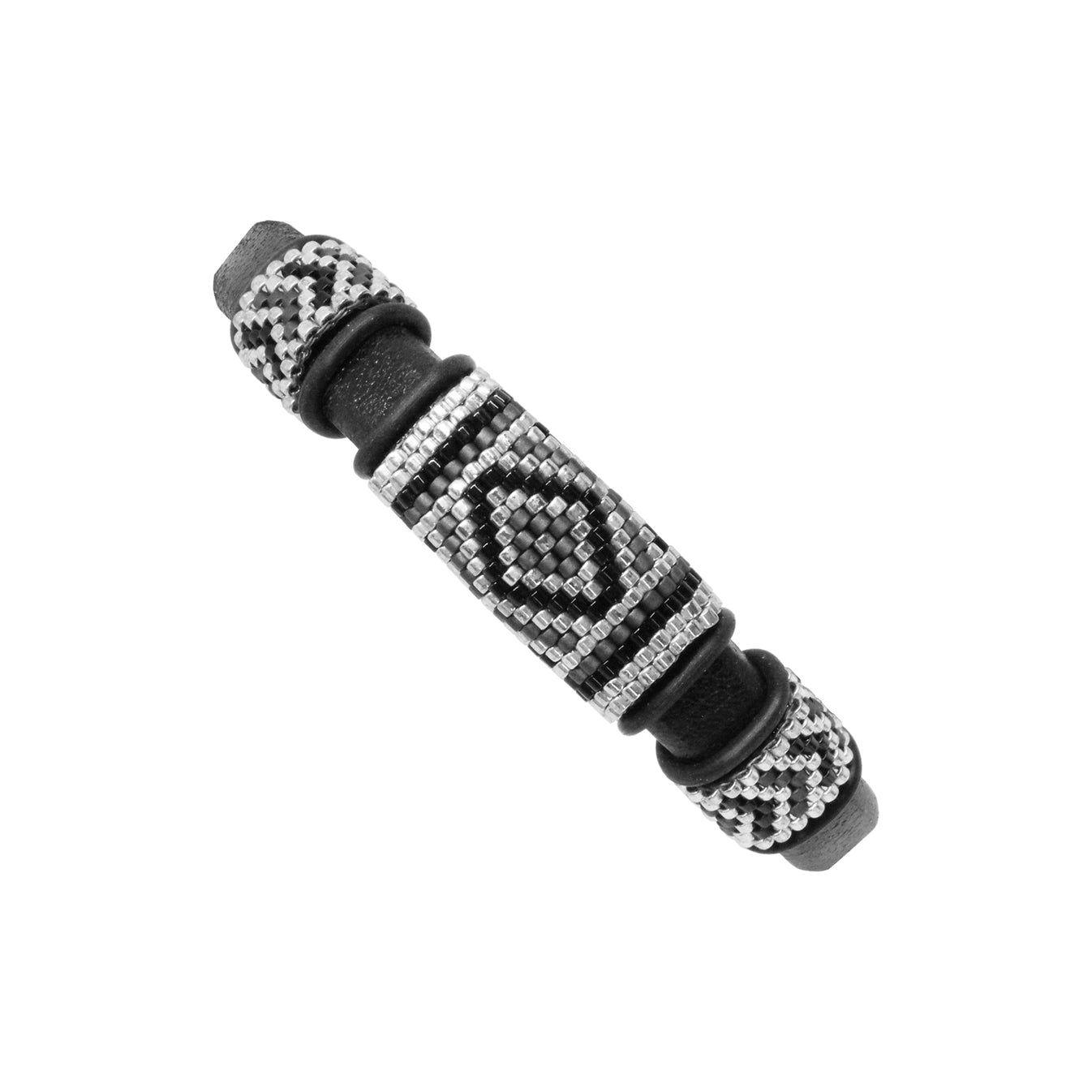 BLACK Geometric Bracelet / fits 6.5 to 7 Inch wrist size / leather wit ...